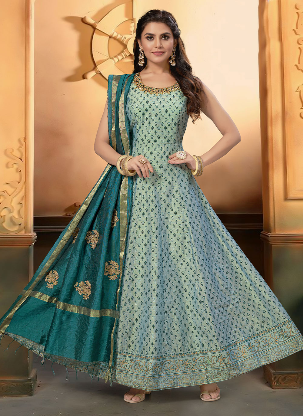 Buy Teal Color Anarkali Salwar Kameez : 240392