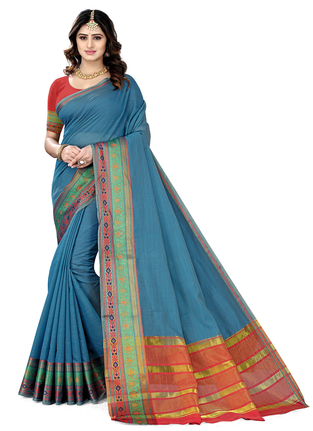 Buy Teal Color Classic Saree Online : 228438