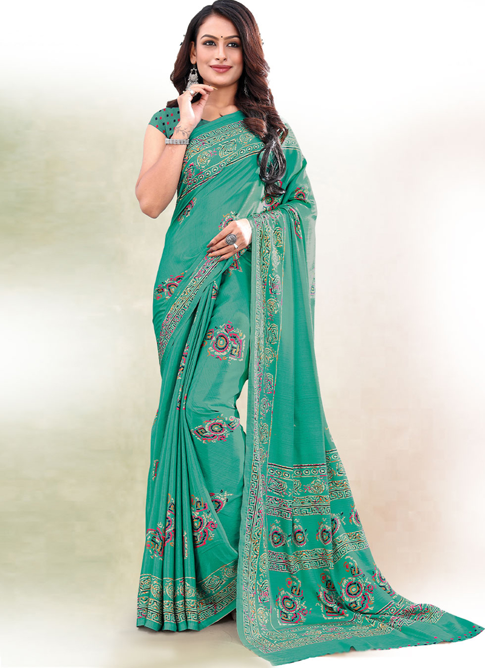 Buy Turquoise Ceremonial Saree Online : 243287