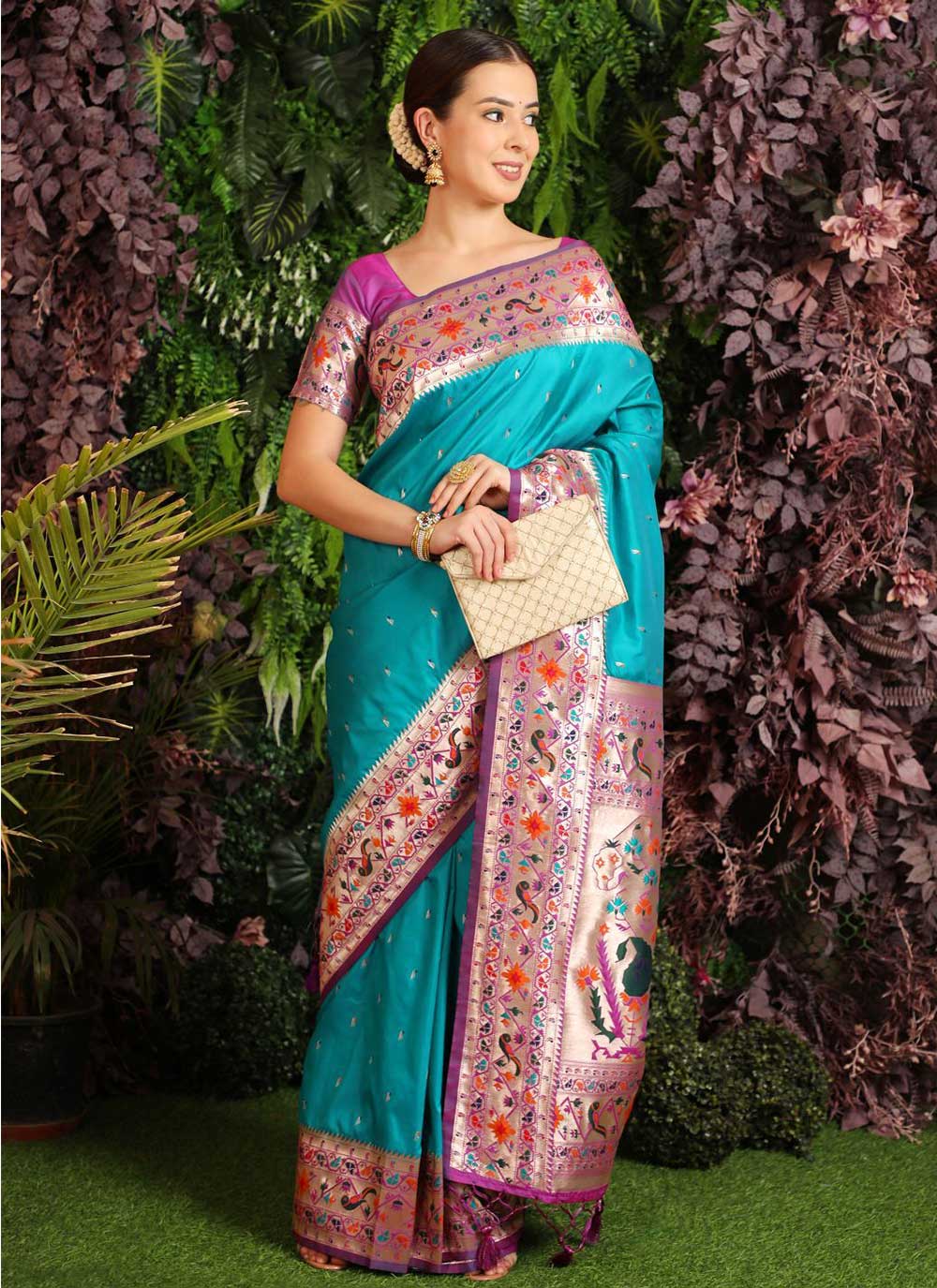 Buy Turquoise Woven Banarasi Silk Trendy Saree : 242632