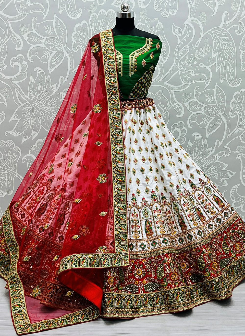 Buy Online Velvet Dori Work A Line Lehenga Choli in White : 237533