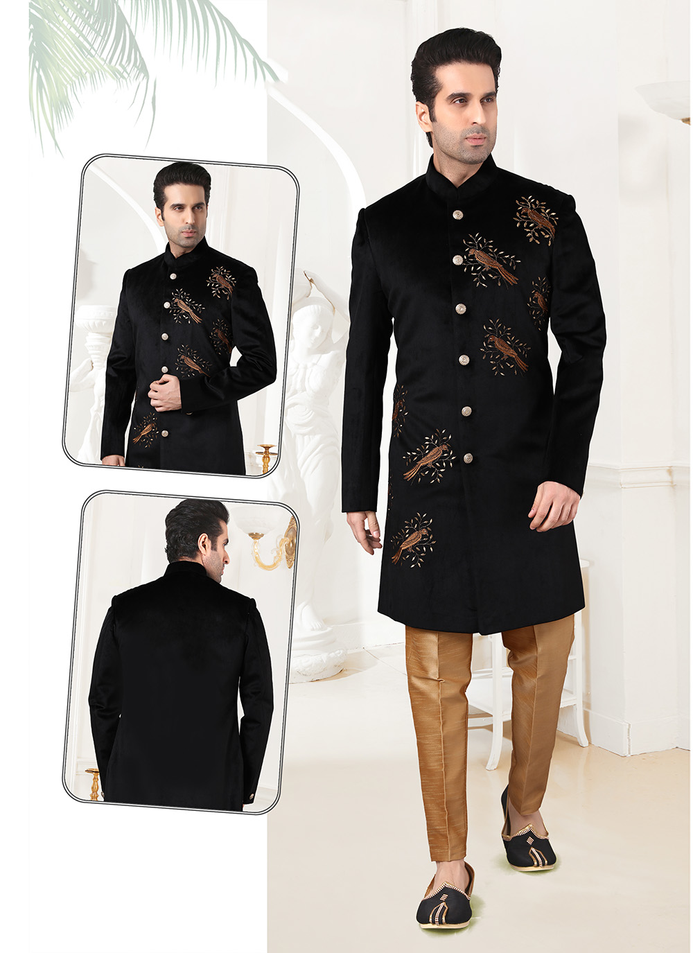 Buy Velvet Thread Work Black Sherwani Online : 211282