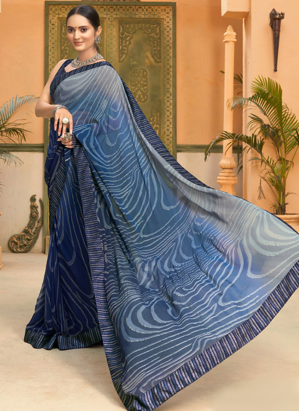Buy Online Weight Less Blue Lace Classic Saree : 228799