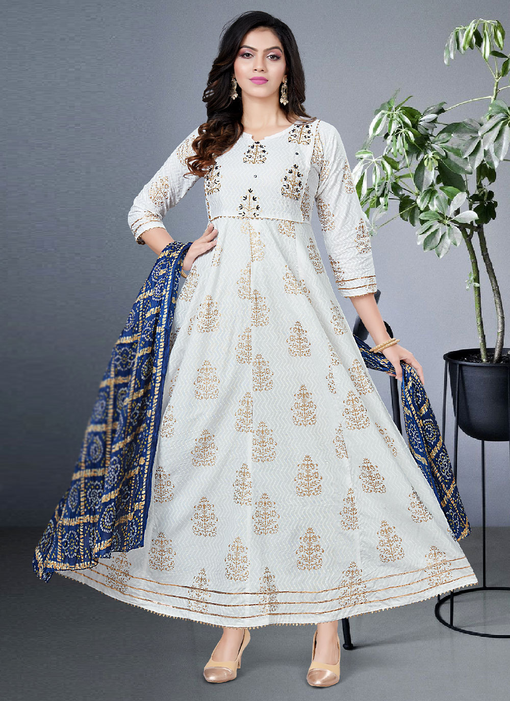 Buy Online White Rayon Readymade Gown : 238041