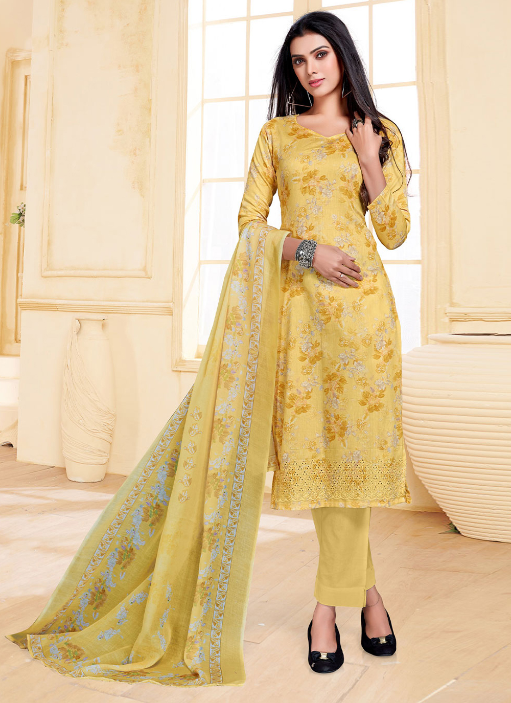Yellow Printed Trendy Salwar Suit buy online