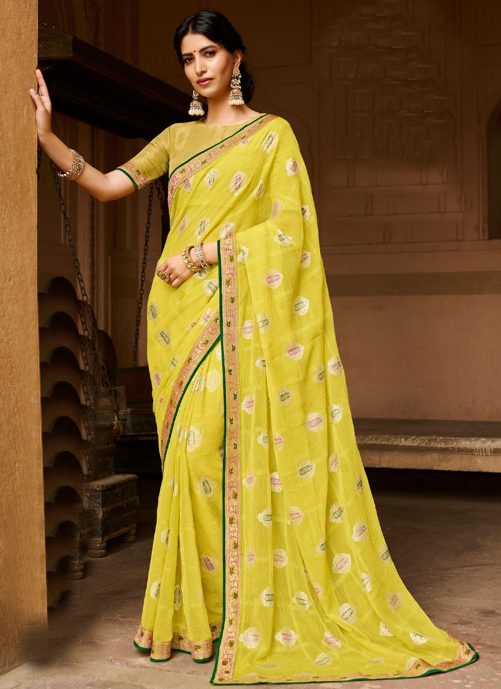 Shop Yellow Sangeet Trendy Saree Online : 243242