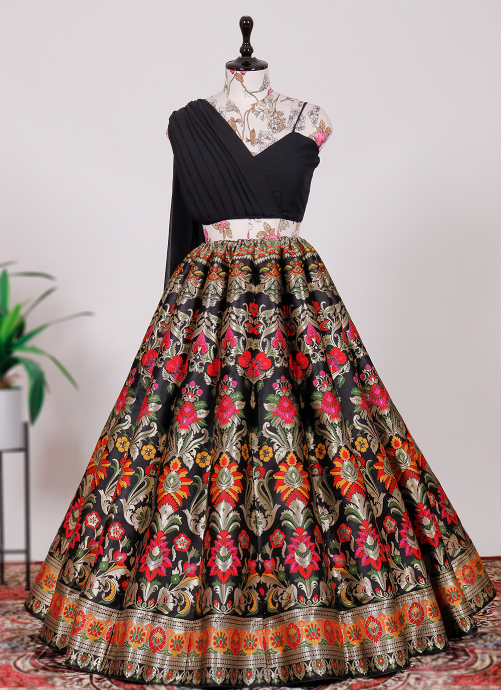 Buy Banarasi Silk Readymade Lehenga Choli in Black Online : 263179 ...
