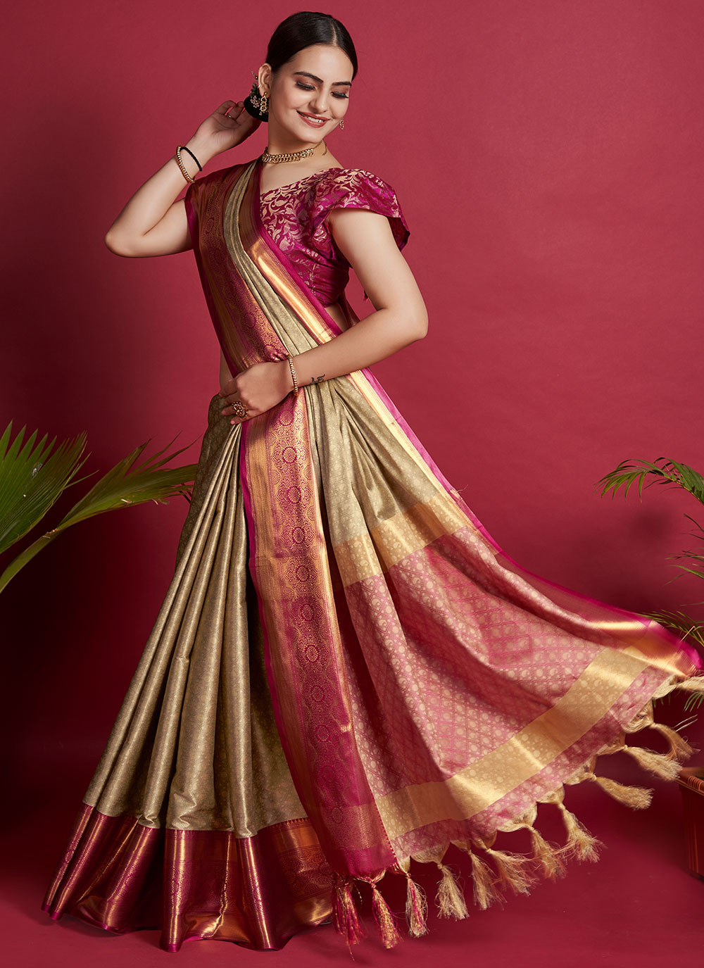 Shop Online Beige Weaving Contemporary Saree : 250840