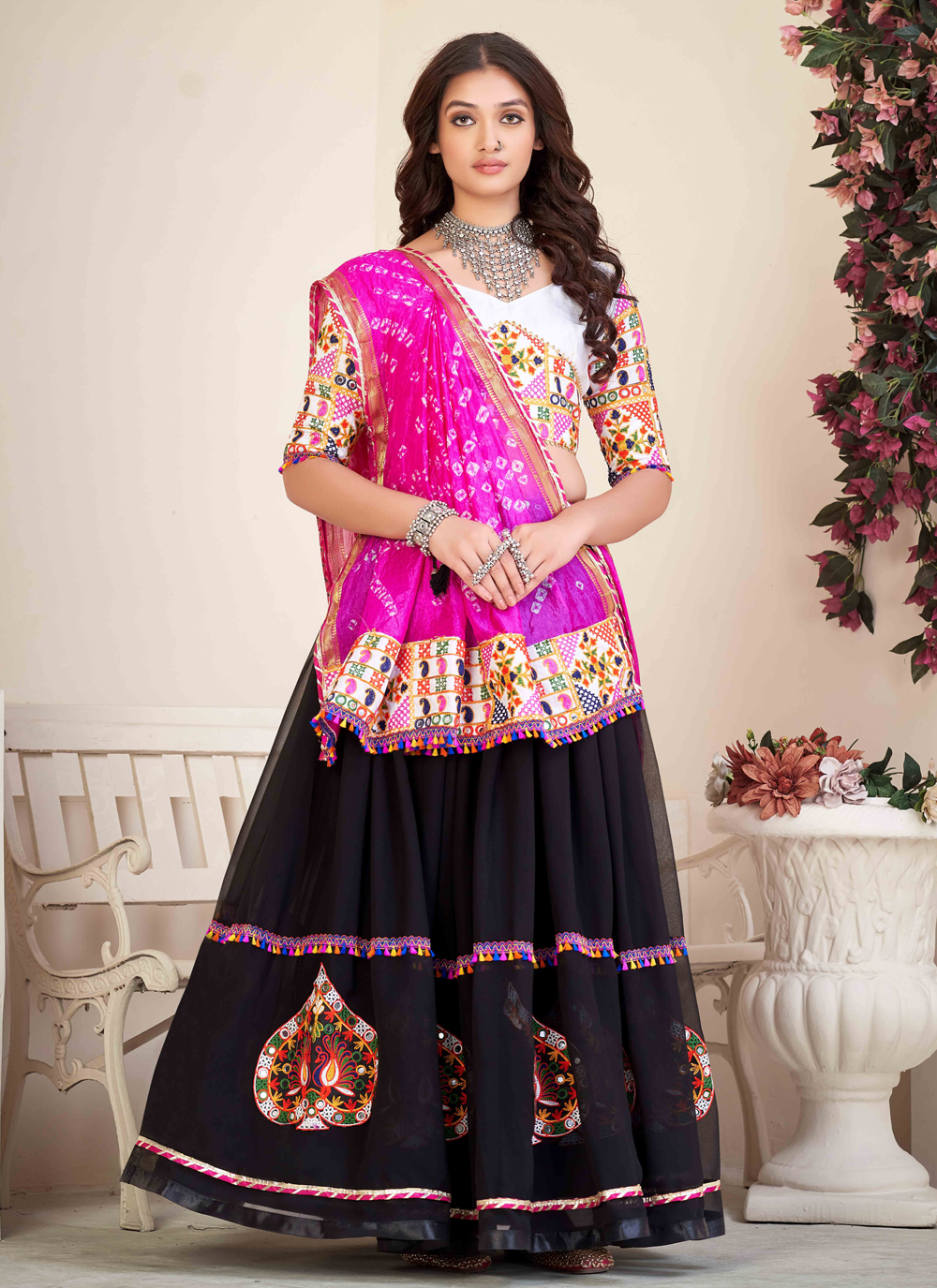 Buy Black Long Choli Lehenga : 267112