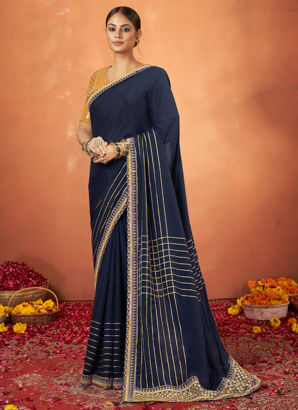 Buy Blue Reception Contemporary Saree Online : 270324