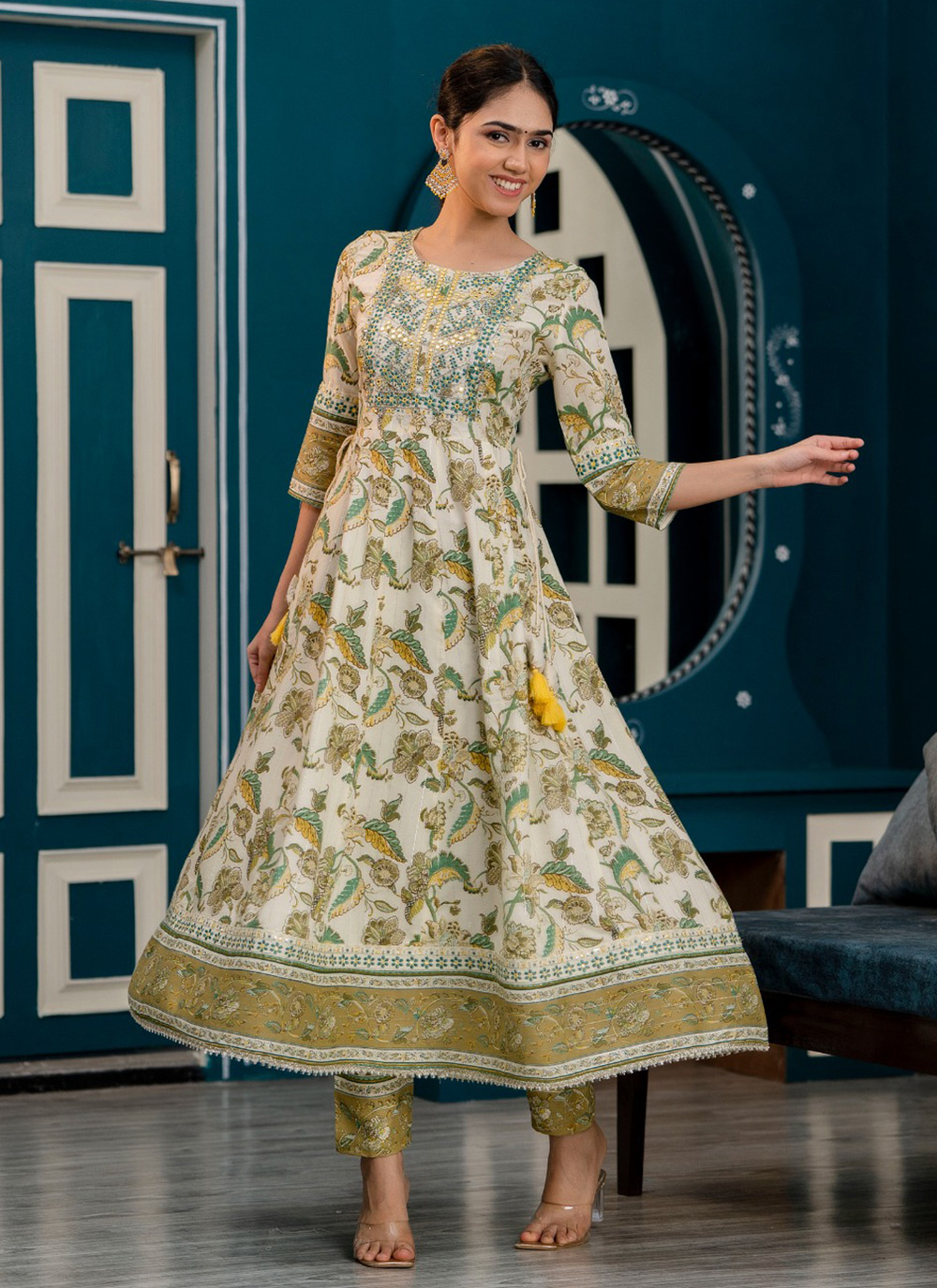 Shop Cotton Pant Style Suit in Multi Colour Online : 268556