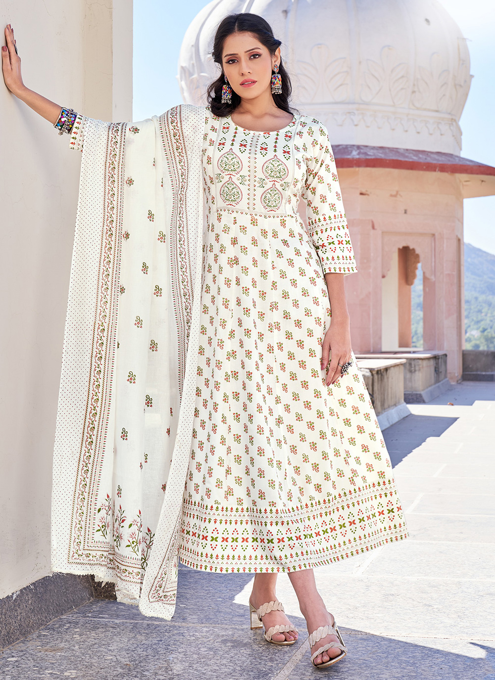 Buy Online Digital Print White Rayon Trendy Gown : 255392