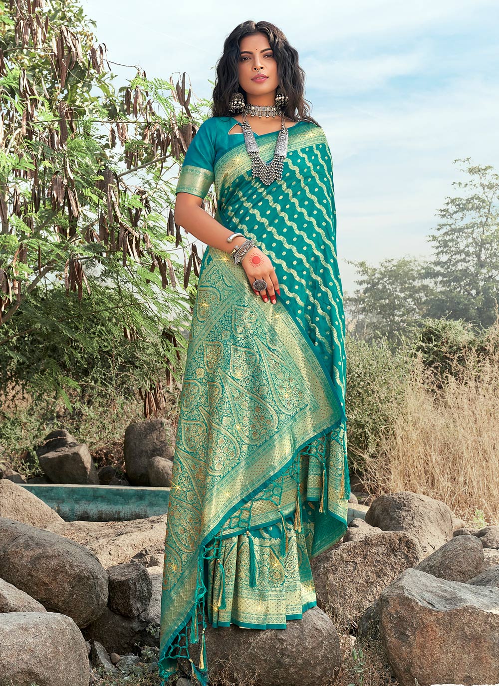 Shop Firozi Festival Designer Traditional Saree Online : 249766