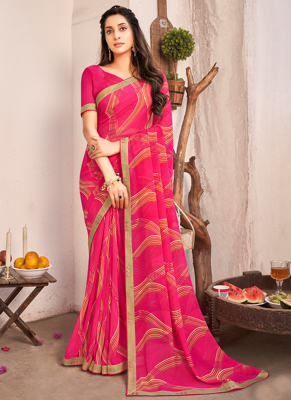 Shop Online Georgette Pink Saree : 260217