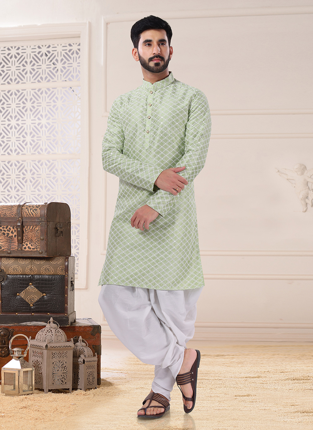 Buy Online Green Color Dhoti Kurta : 249408