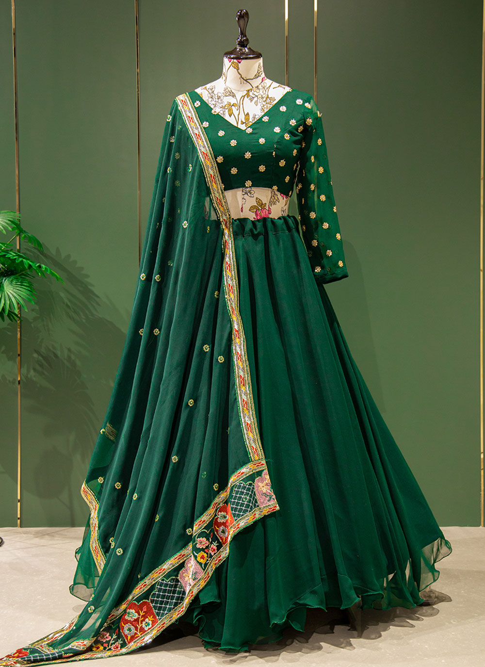 Green Plain Lehenga Choli buy online - Lehenga Choli