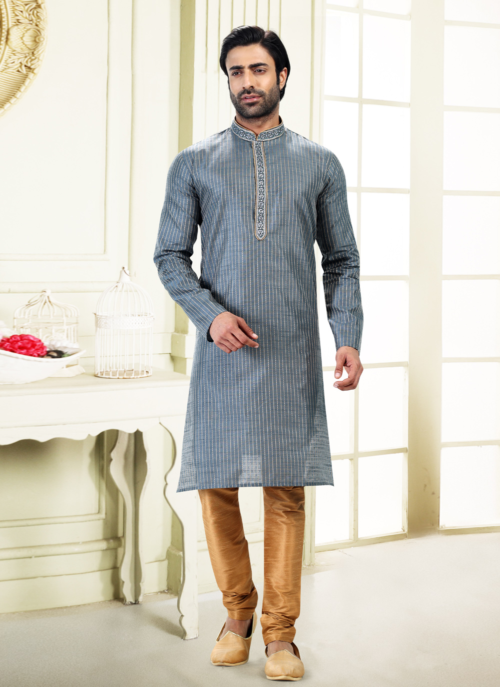 Grey Color Kurta Pyjama buy online