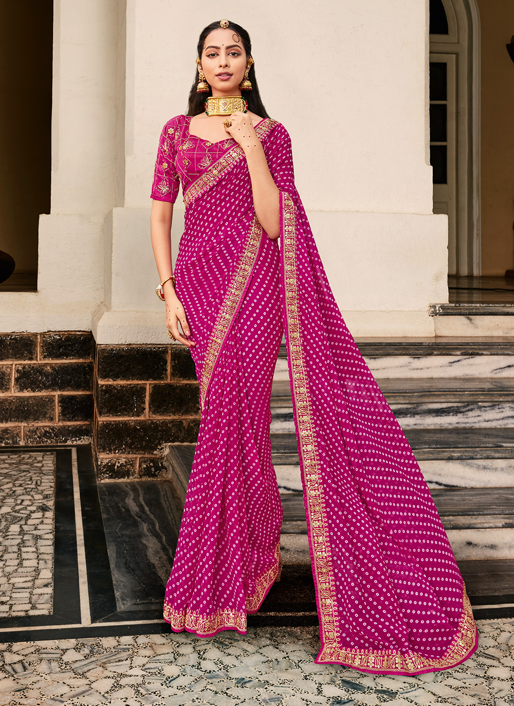 Buy Hot Pink Color Contemporary Style Saree : 264267 - Casual Sarees