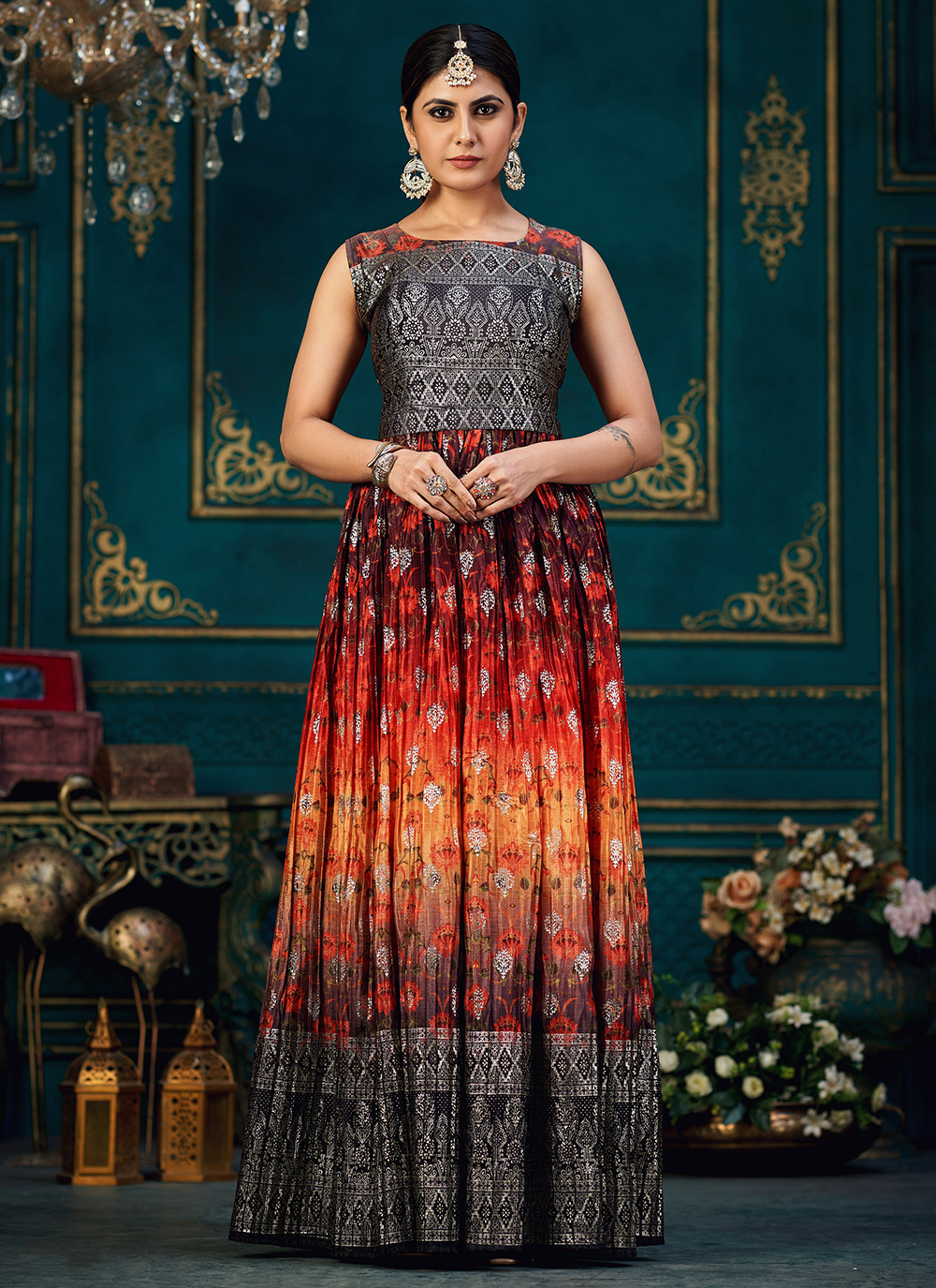Buy Multi Colour Ceremonial Designer Gown Online