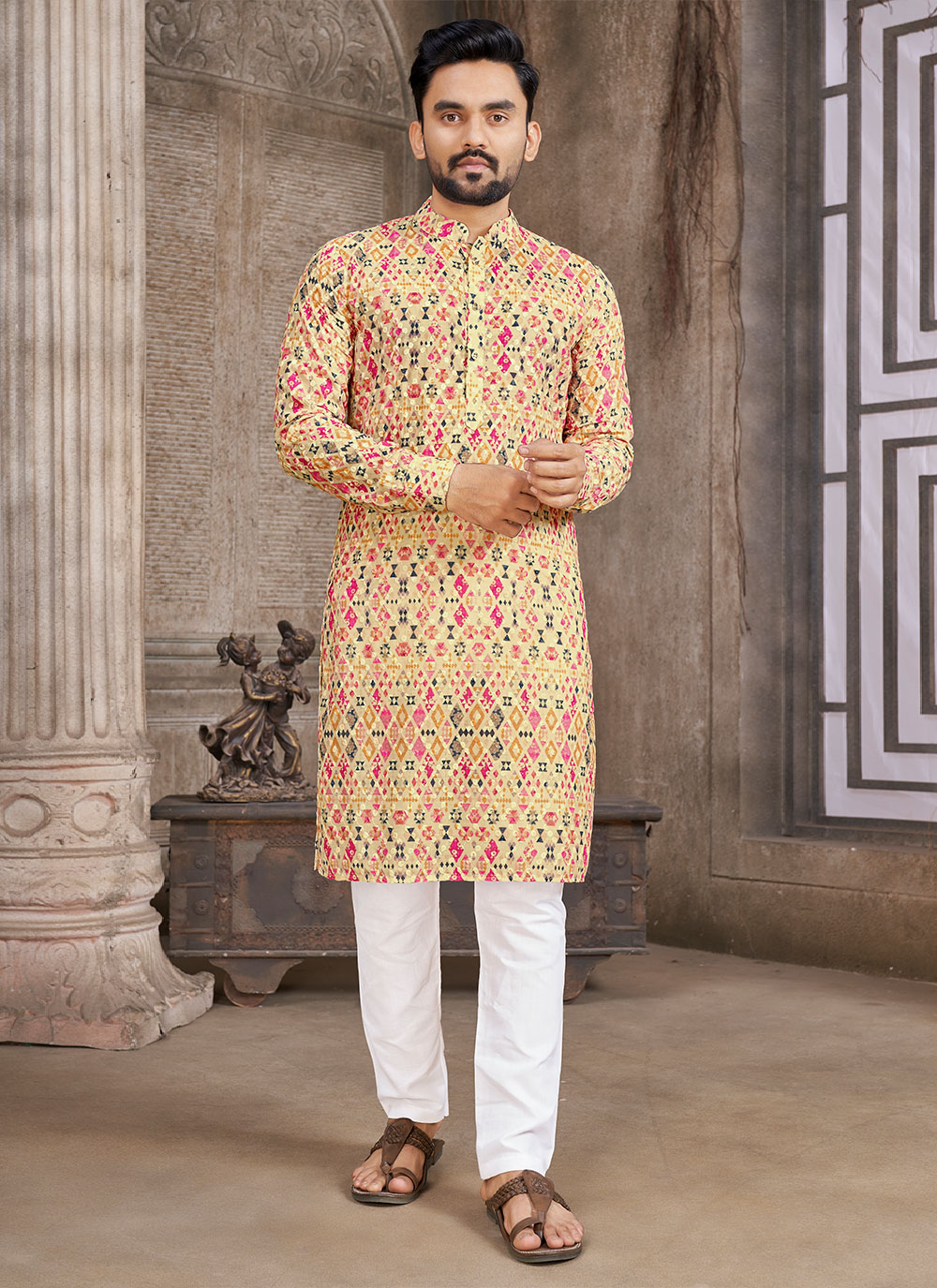 Buy Multi Colour Cotton Mehndi Kurta Pyjama Online