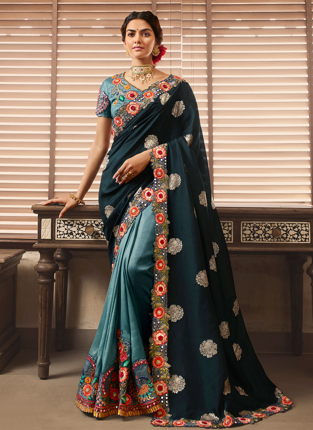 Buy Multi Colour Silk Classic Saree Online : 254741