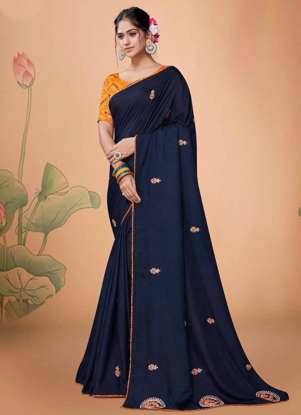Buy Navy Blue Color Saree Online