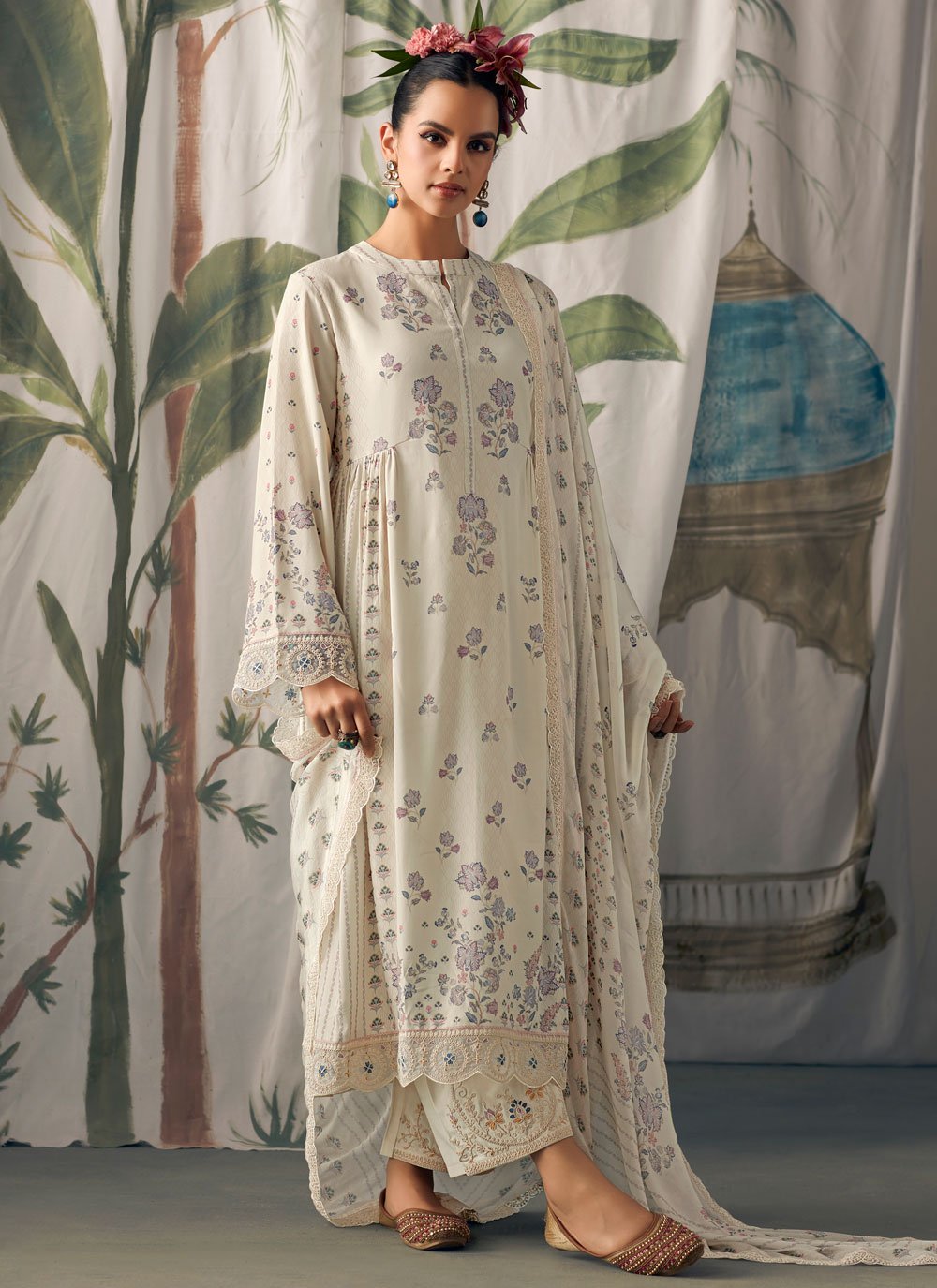 Shop Online Off White Muslin Salwar Suit with Digital Print and ...