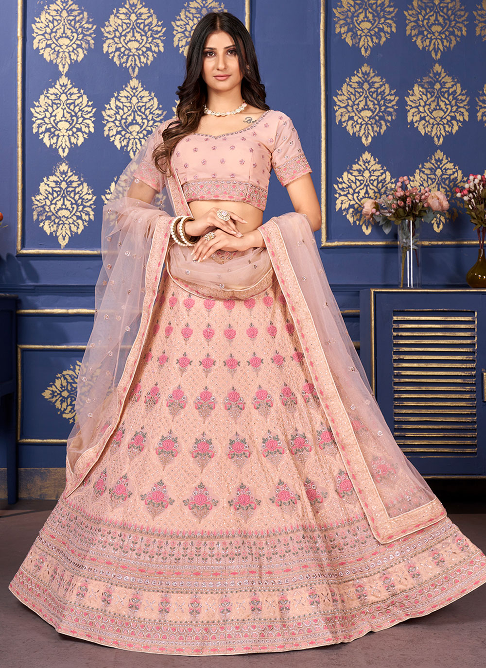 Peach Georgette Designer Long Lehenga Choli buy online