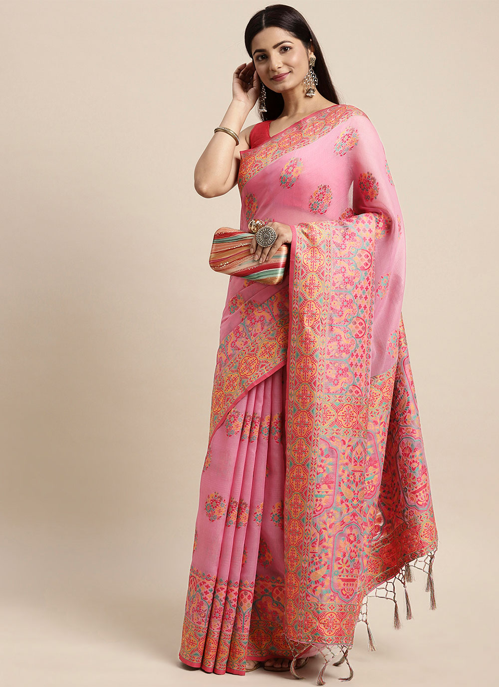 Buy Pink Color Classic Saree Online