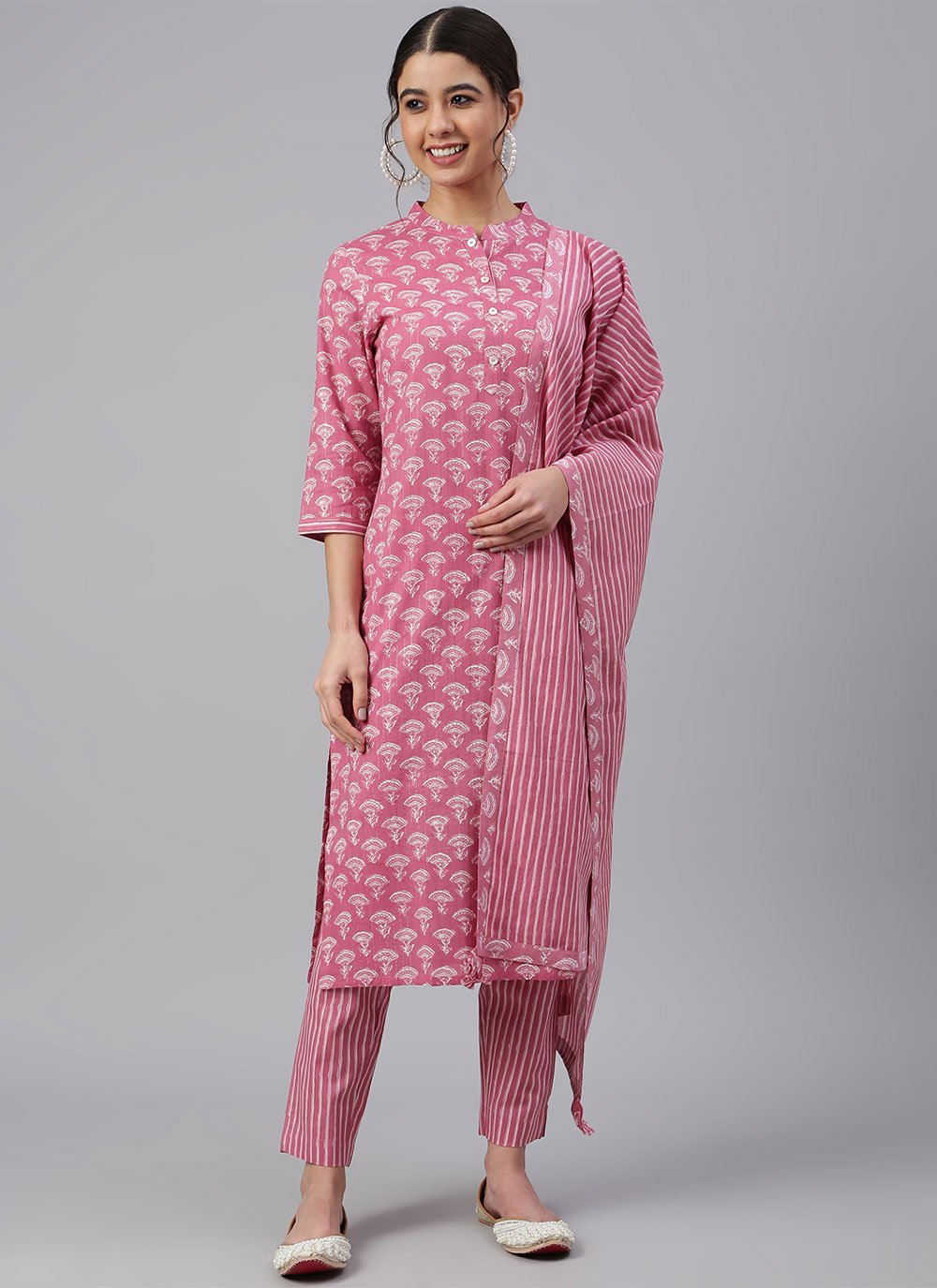 Buy Pink Floral Print Pant Style Suit Online