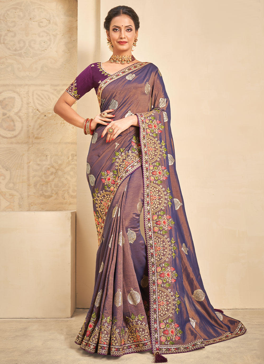 Shop Purple Khadi Silk Classic Saree Online : 245299