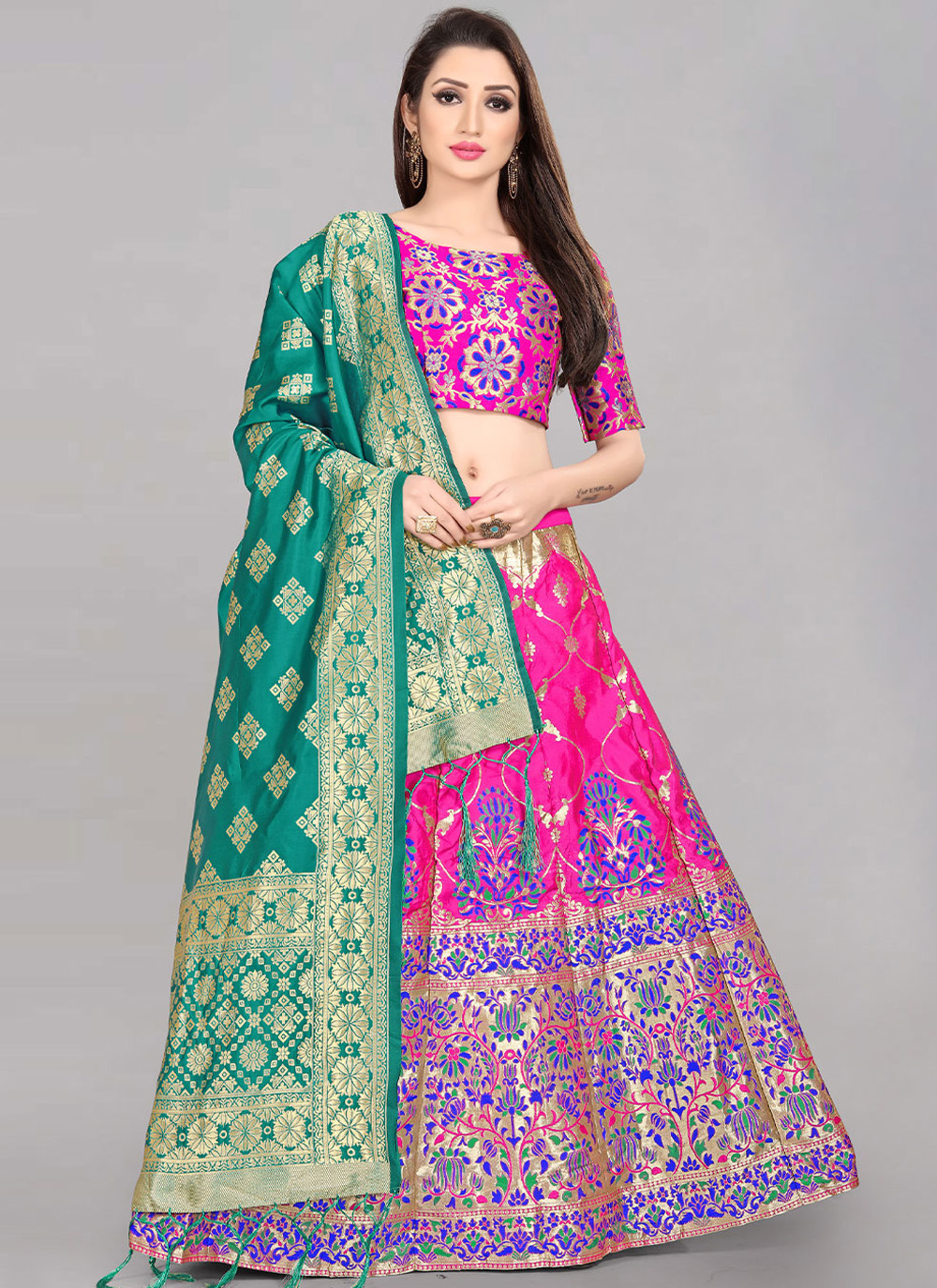 Shop Online Rani Mehndi A Line Lehenga Choli : 247443