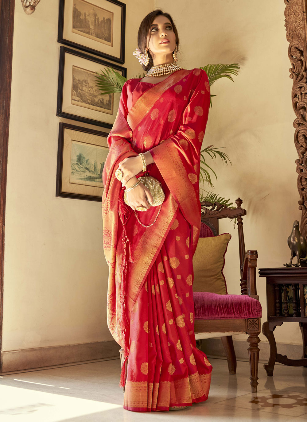 Buy Online Red Festival Classic Saree : 272134