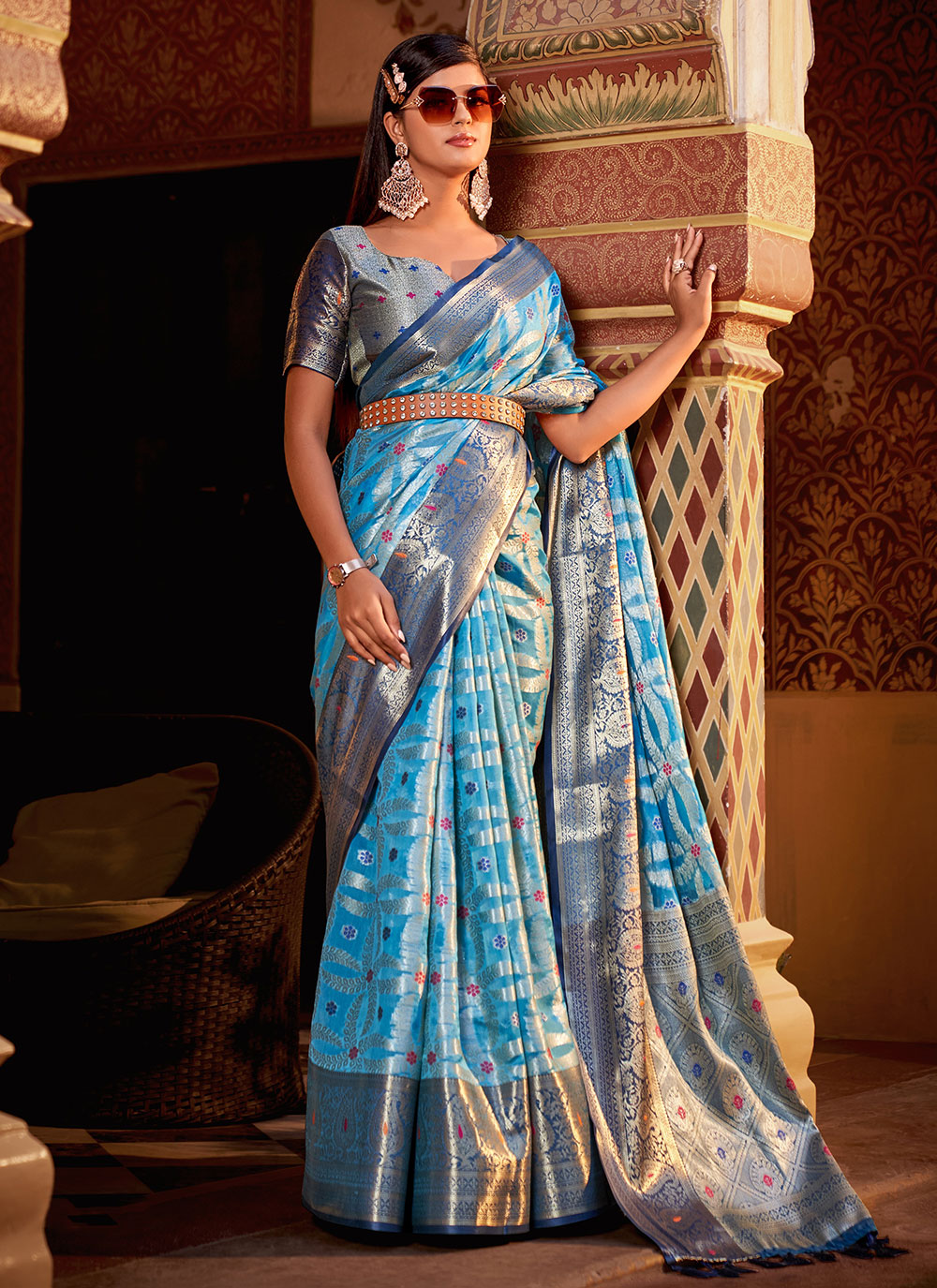 Buy Online Silk Weaving Blue Classic Saree : 250526