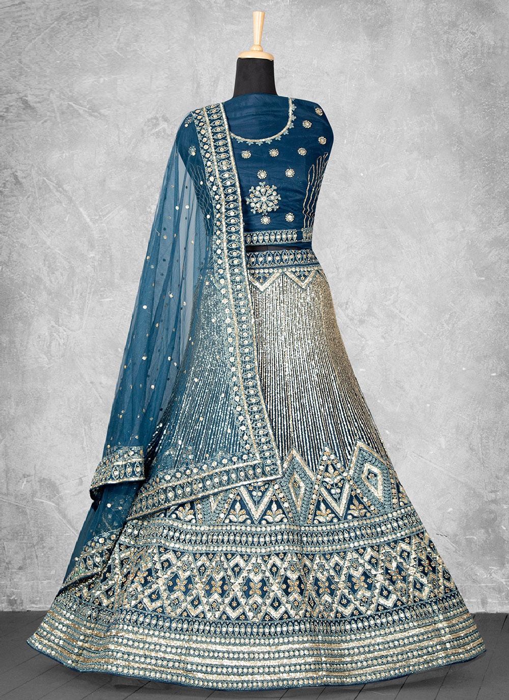 Velvet Navy Blue Designer Long Lehenga Choli buy online