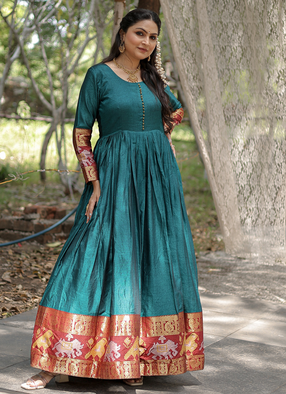Shop Online Weaving Cotton Rama Designer Gown : 268607 - Gown