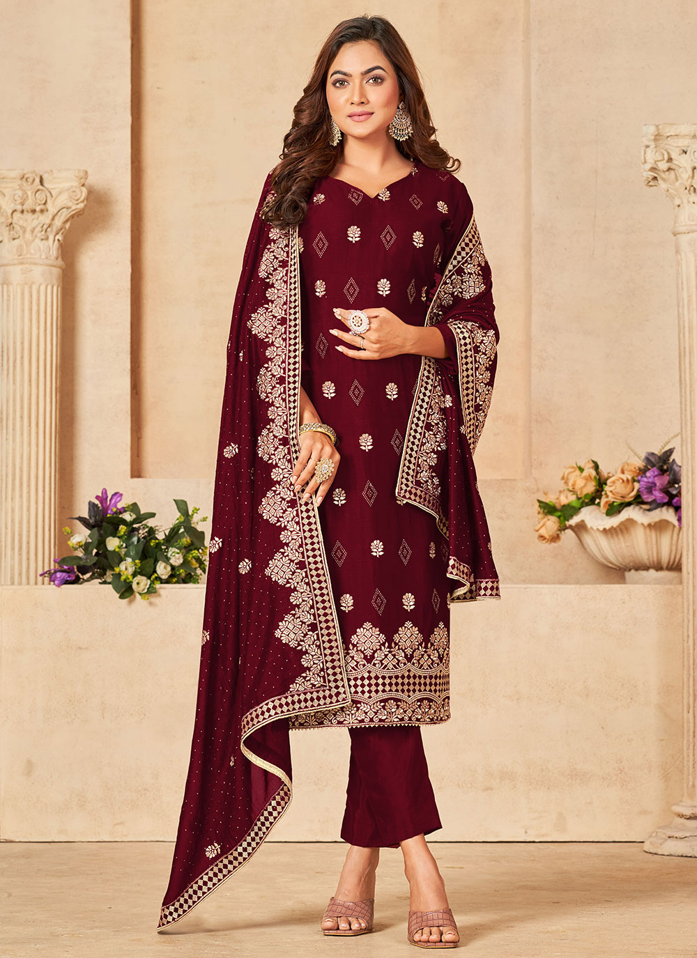 Buy Wine Mehndi Pakistani Salwar Kameez : 252544
