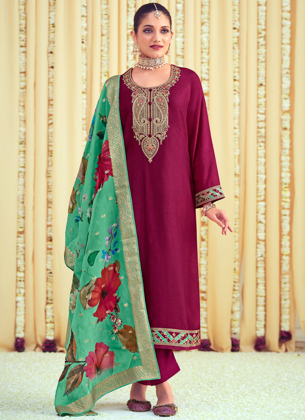 Wine Raw Silk Pakistani Salwar Suit Buy Online