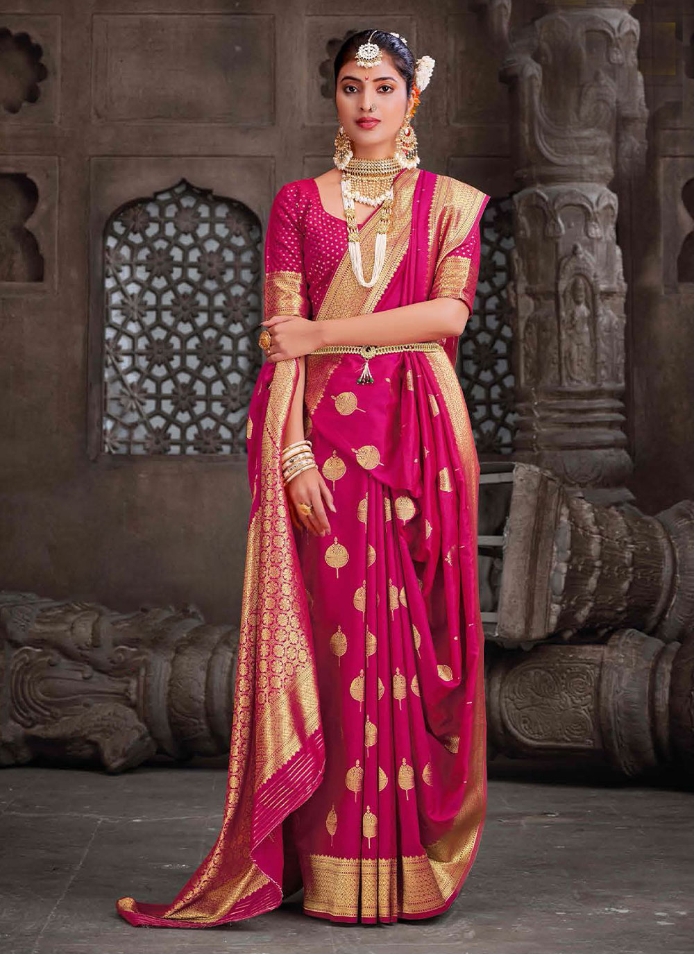 Woven Silk Rani Saree buy online