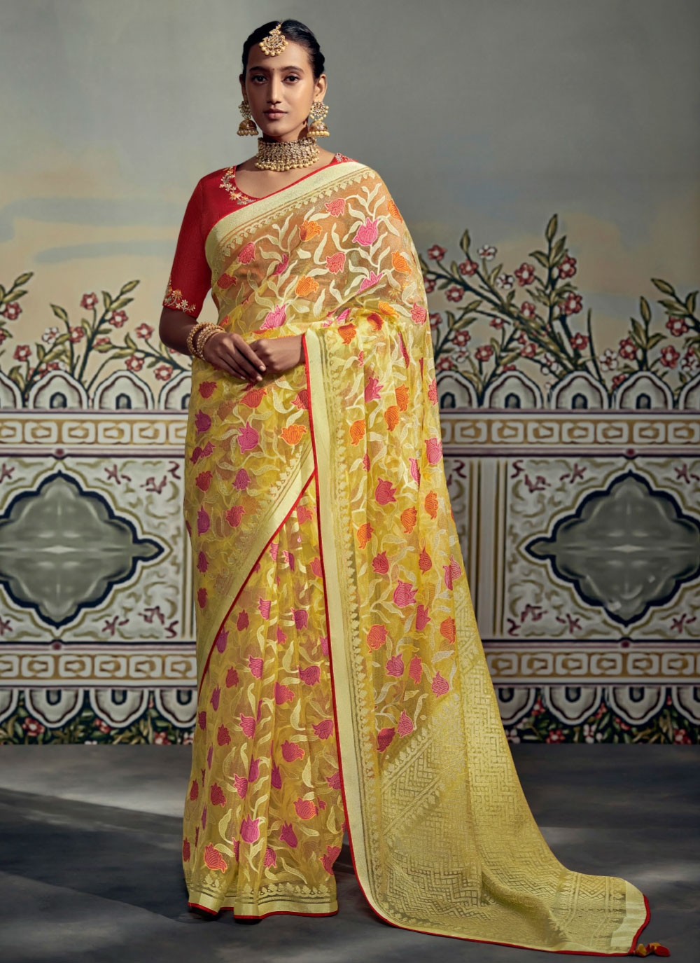 Yellow Fancy Party Contemporary Style Saree buy online