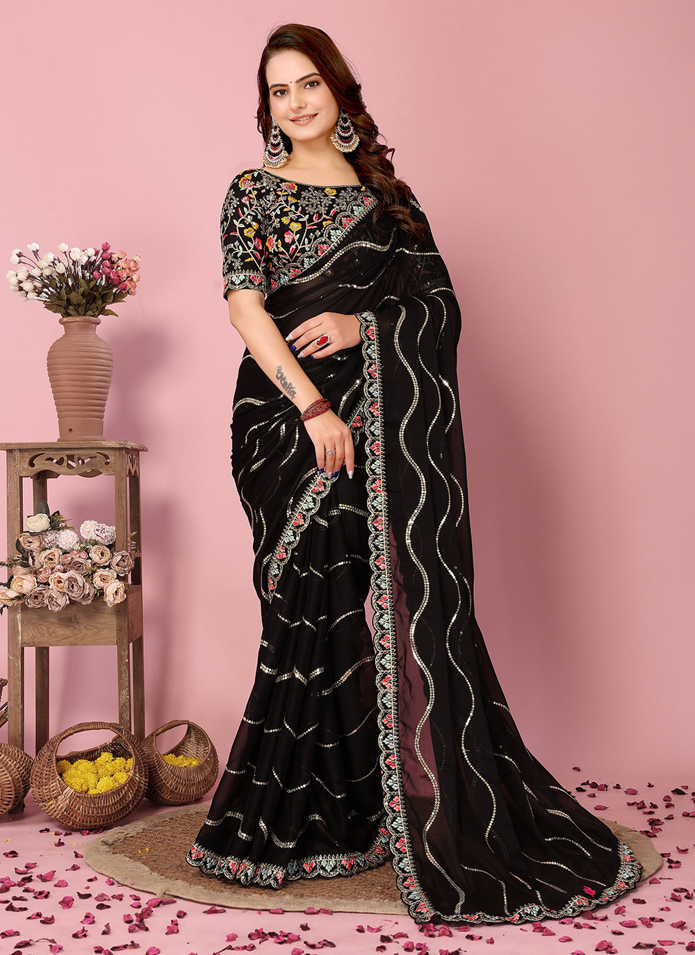 Buy Black Rangoli Classic Sari Online