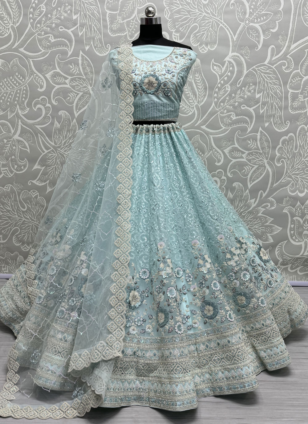 Buy Online Blue Diamond, Dori, Embroidered, Sequins and Thread Work Net ...