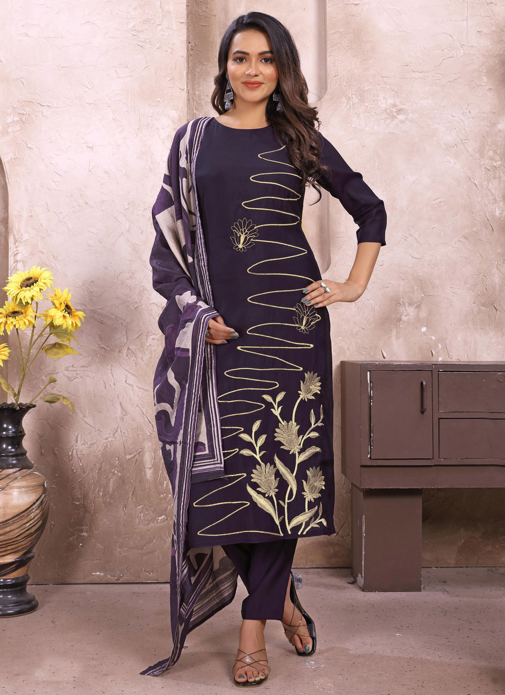 Shop Online Blue Silk Salwar Suit with Thread and Zari Work : 282088 ...