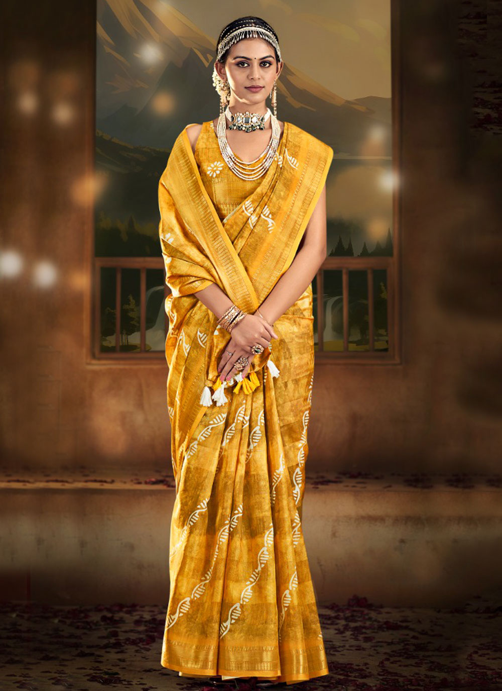 Buy Distinguishable Mustard Cotton Classic Sari Online : 286673
