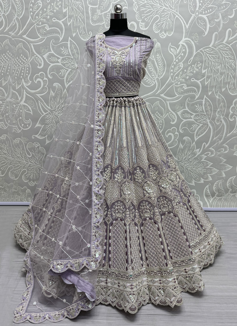 Buy Lavender Net A - Line Lehenga Choli with : 284717