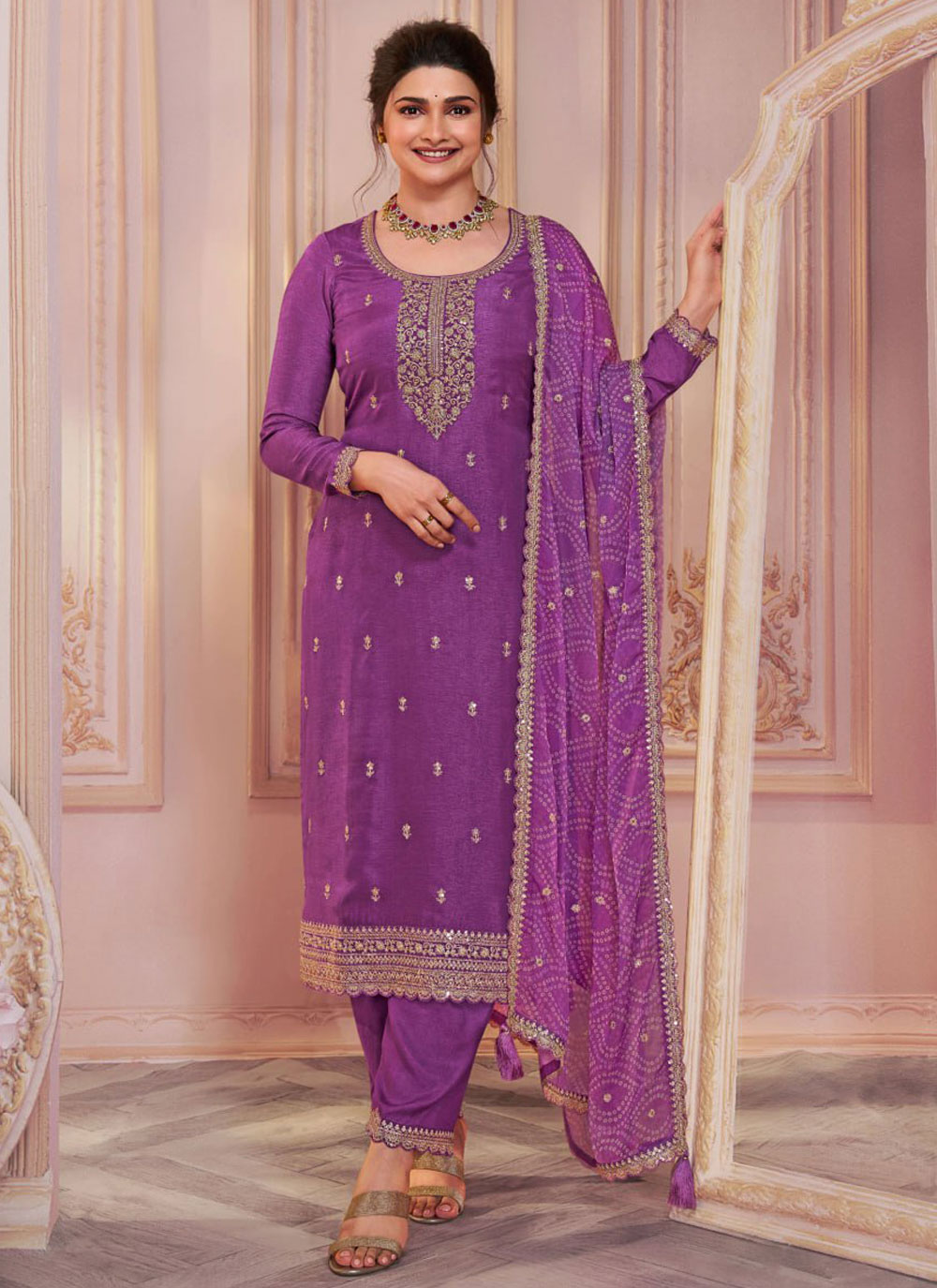 Shop Online Magenta and Purple Georgette Salwar Suit with : 304092