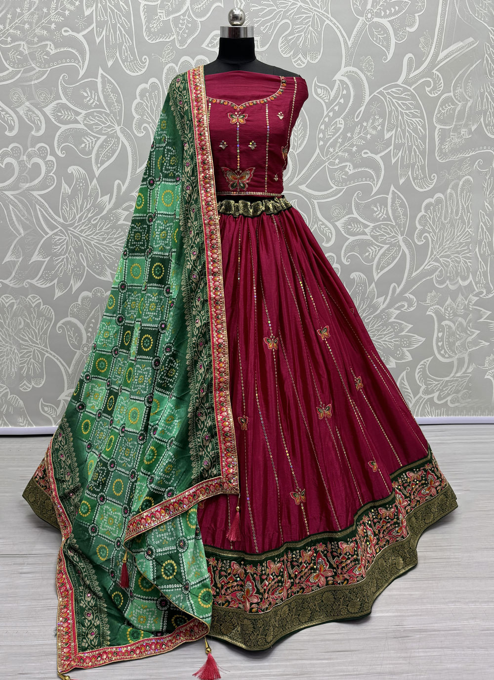 Shop Online Maroon and Rani Embroidered, Fancy, Sequins and Thread Work ...