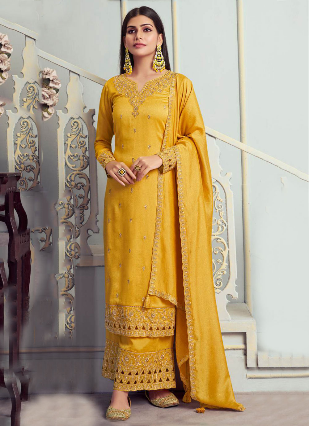 Buy Mustard Georgette Salwar Suit with Online
