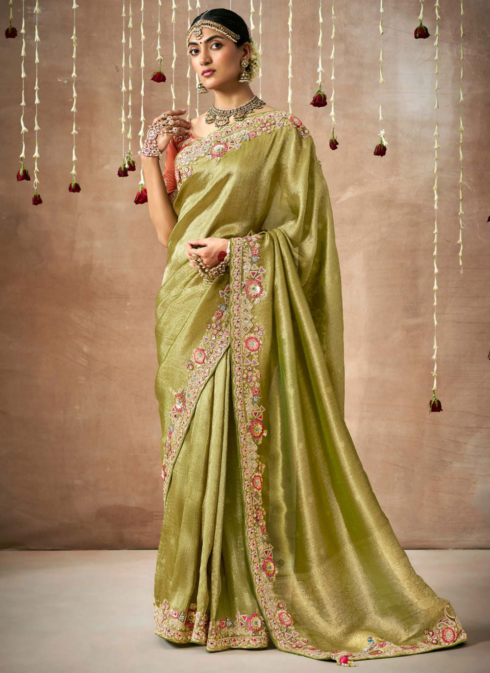 Shop Organza Bollywood Saree with Embroidered Work Online : 297656
