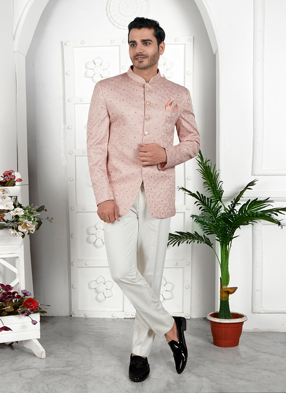 Buy Peach Art Silk Fancy and Thread Work Jacket Style : 279009